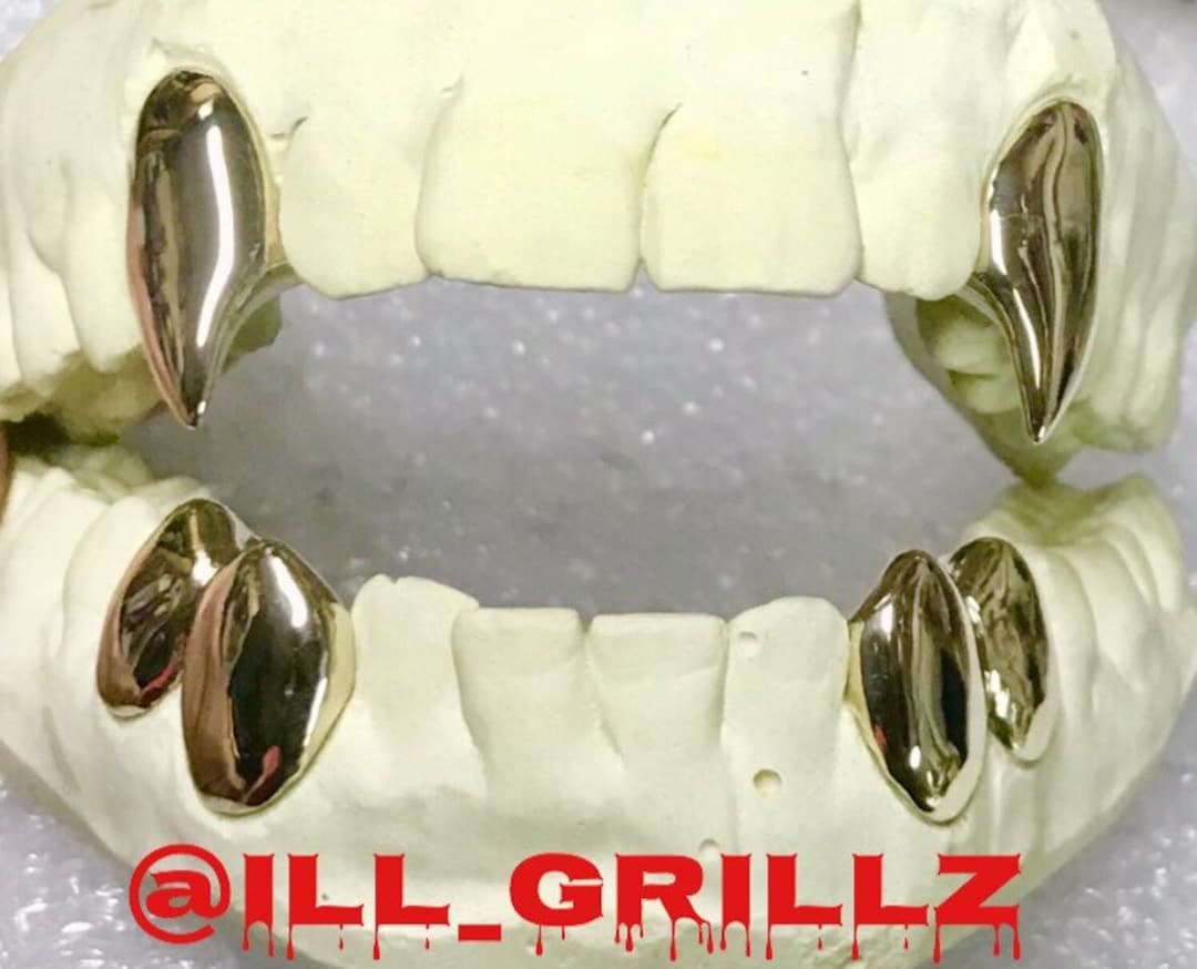 Handmade Custom Dental Gold Top Fangs With Bottom Wolf Style Grillz - Etsy