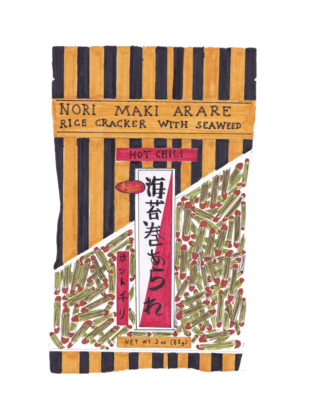 Hand-drawn Japanese Nori Maki Arare Rice Cracker Snack (open Edition ...