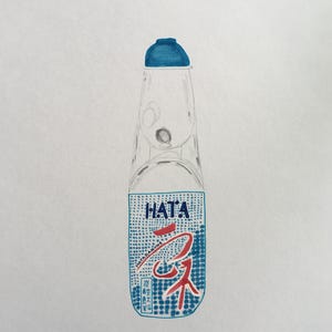 Hand-drawn Japanese Hata Ramune Soda (open Edition Print of Mixed-media ...