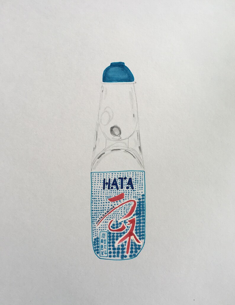 Hand-drawn Japanese Hata Ramune Soda (open Edition Print of Mixed-media ...