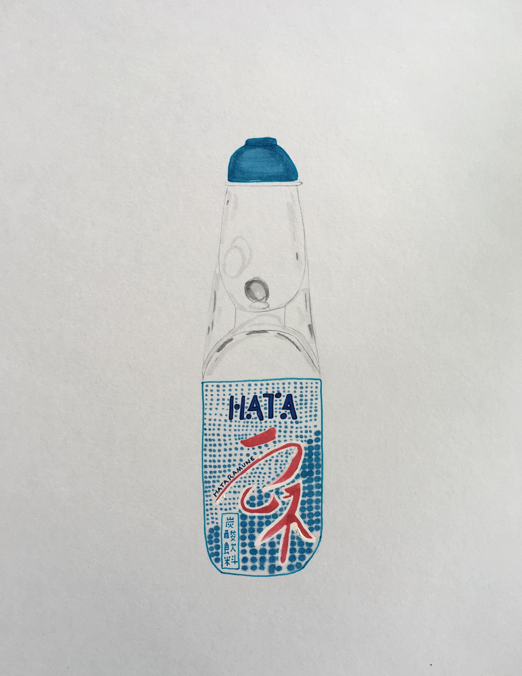 Hand-drawn Japanese Hata Ramune Soda (open Edition Print of Mixed-media ...