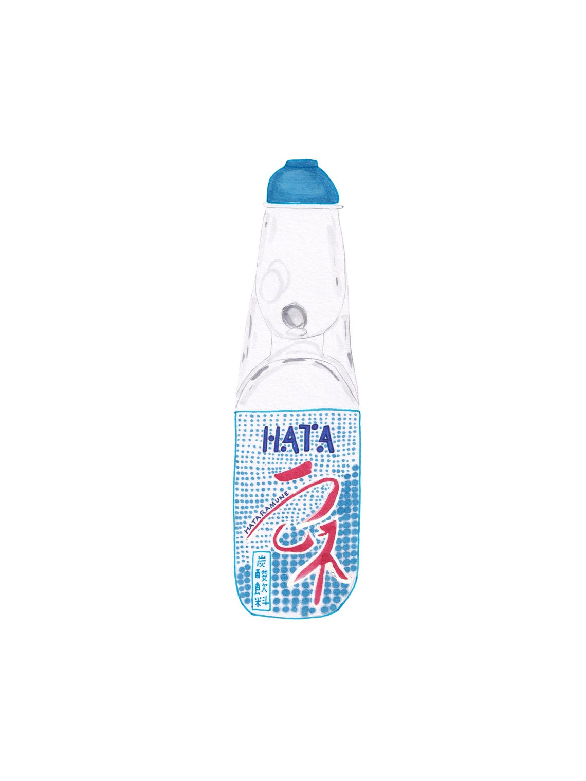 Hand-drawn Japanese Hata Ramune Soda (open Edition Print of Mixed-media ...
