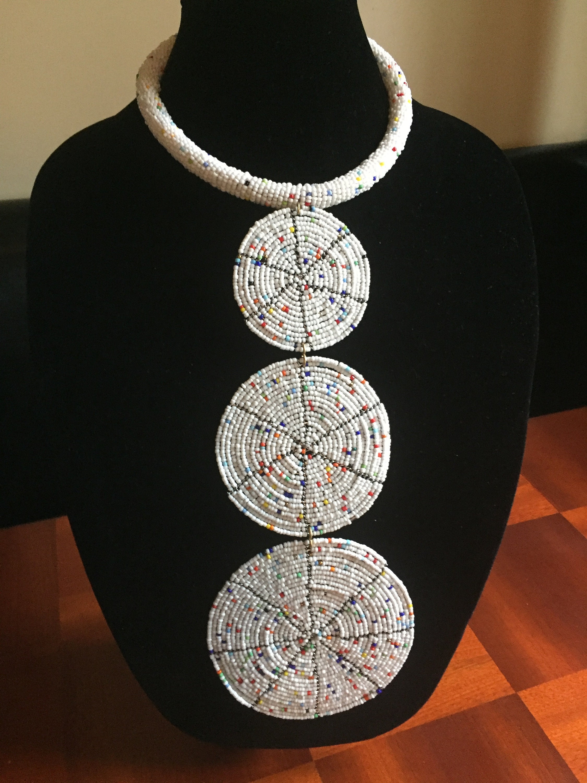 White Beaded Necklace - Etsy
