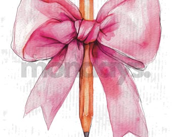 Coquette Teacher Png, Coquette Pencil Bow Png, Back to School Png ...
