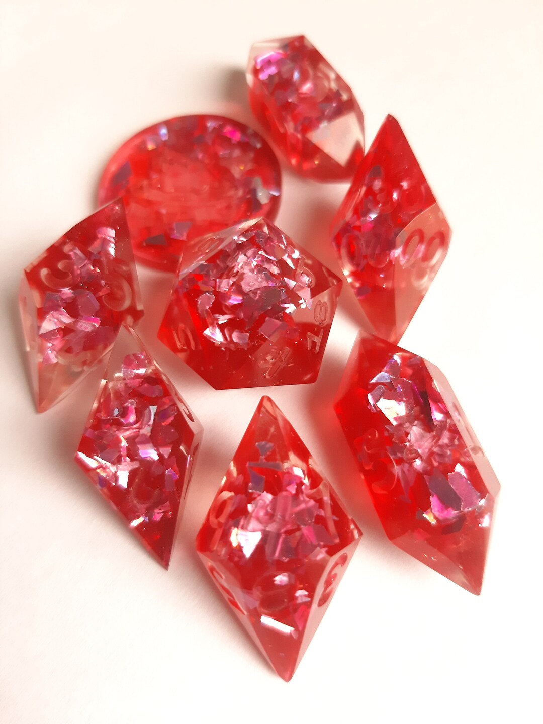 Reapers Ruby- Handmade Space Kitty Logo Dice Set, 7 Piece Dice Set for ...