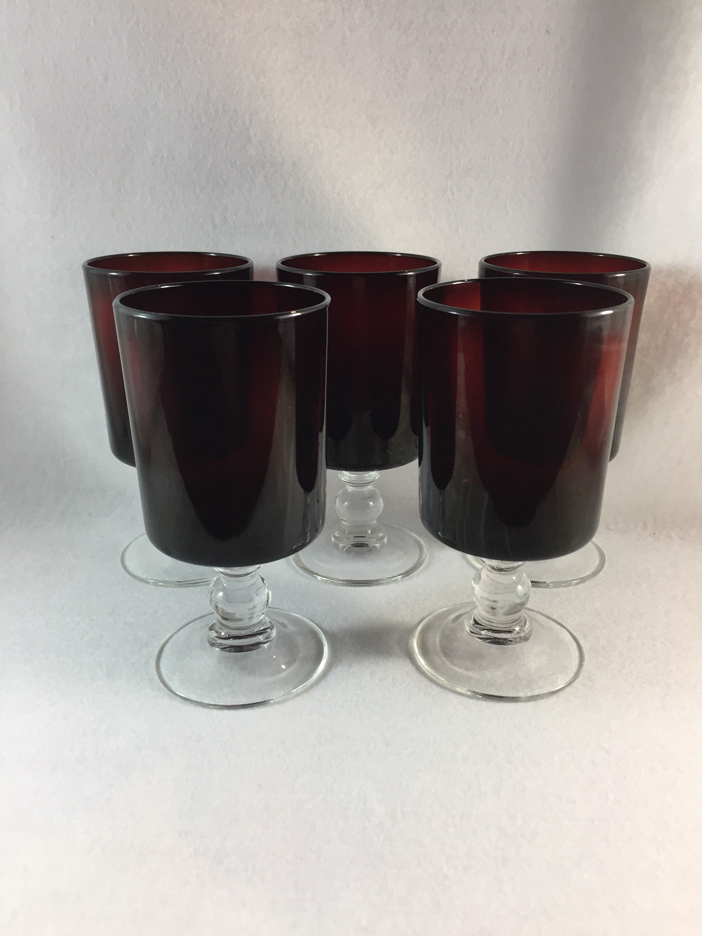 Red Luminarc Glasses With Clear Ball Stems, Set of 5 Red Goblets, Made ...