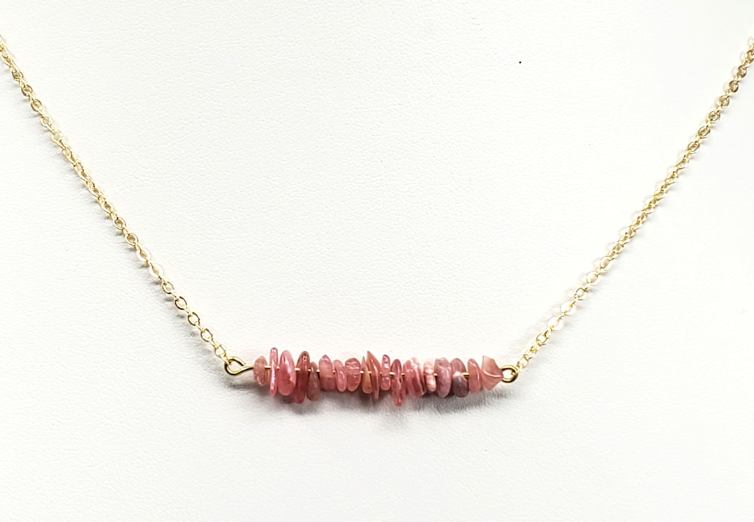 Rhodochrosite Mineral Inca Rose Chip Necklace, Layering Necklace, Boho ...