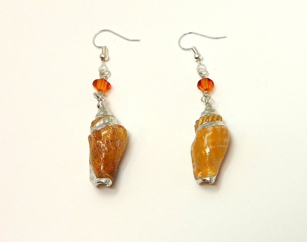 Amber Swarovski Rhinestone Conch Shell Earrings, Golden Amber Earrings ...