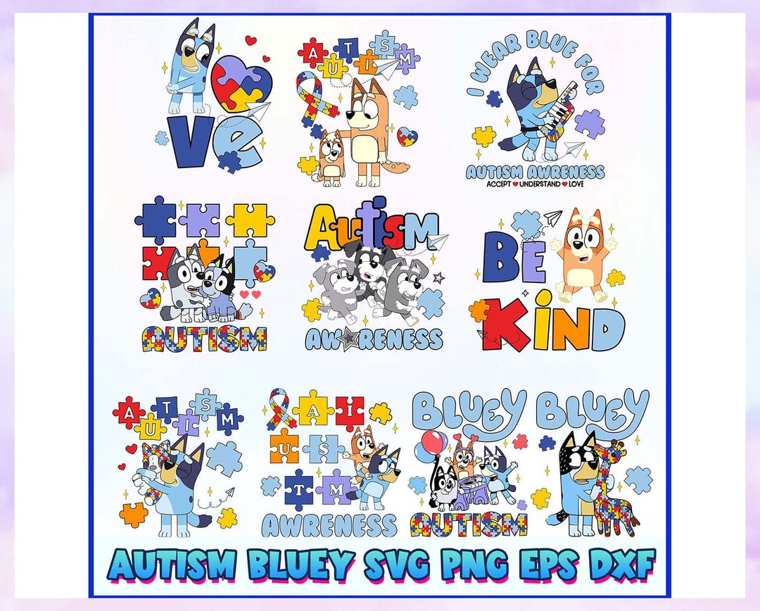 Bluey Autism Awareness SVG, Autism Puzzle Svg, Funny Dog and Friends ...