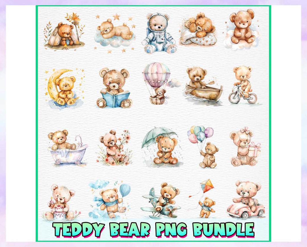 Sleeping Teddy Bear Clipart Bundle, Watercolor Teddy Bear PNG, Teddy ...