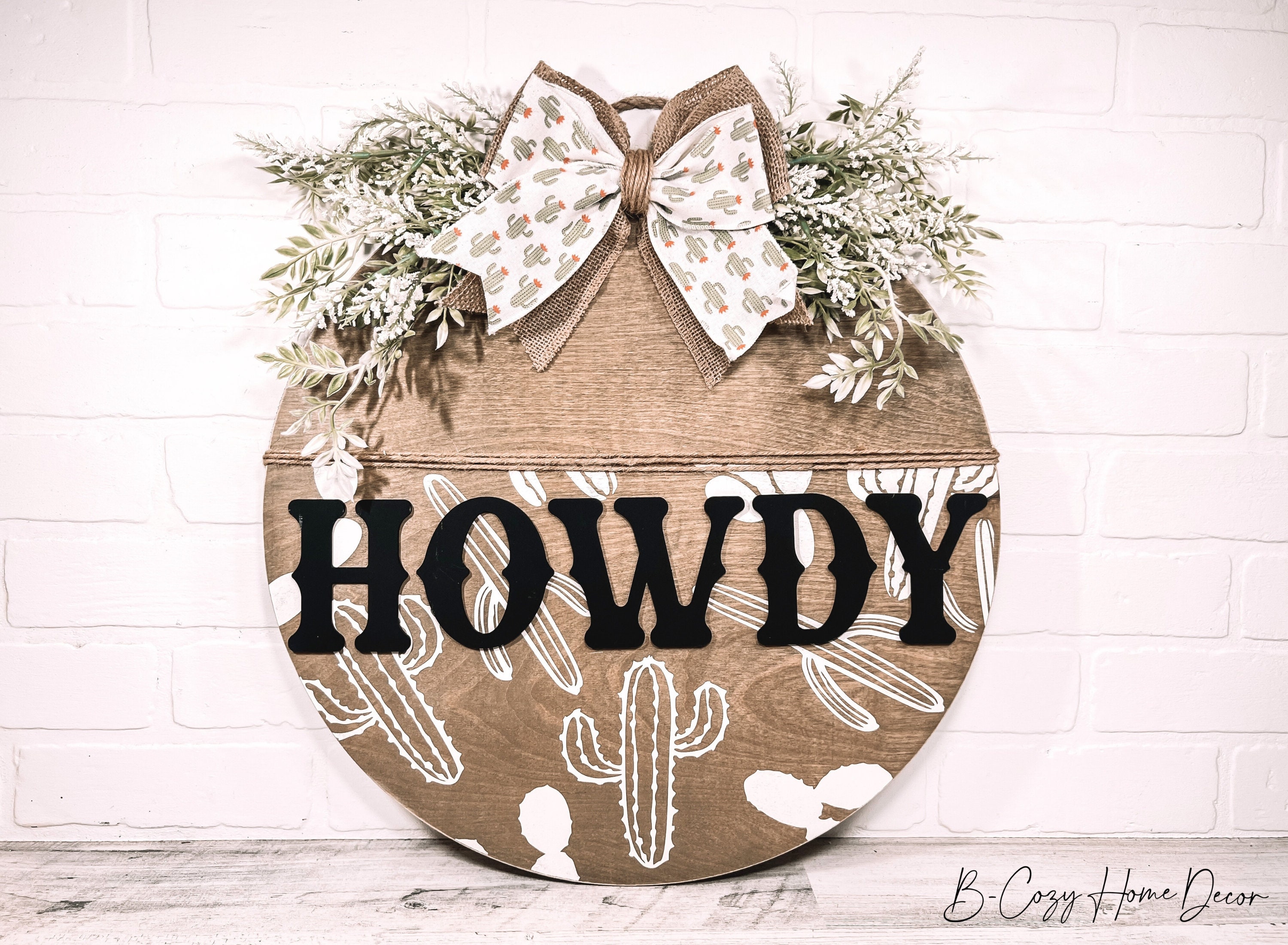 Howdy Cow Print Door Hanger, Farmhouse Door Sign, Western Porch Decor ...