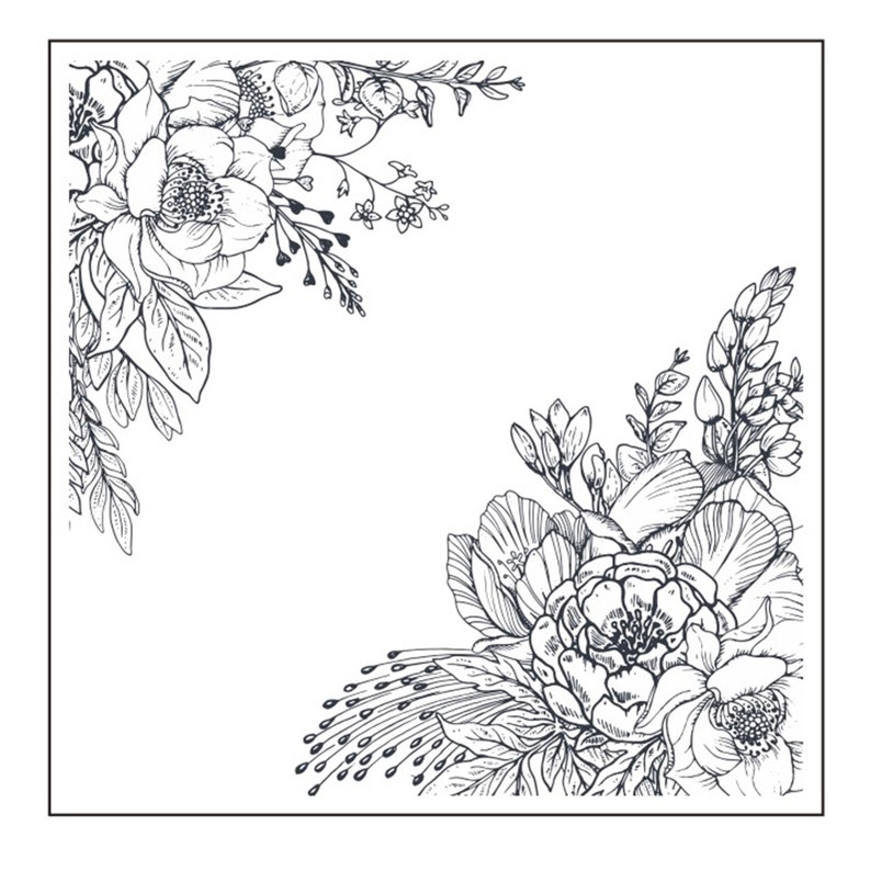 Floral Corner Clear Stamp | Peony Flower Stamp Set | Botanical DIY Card ...