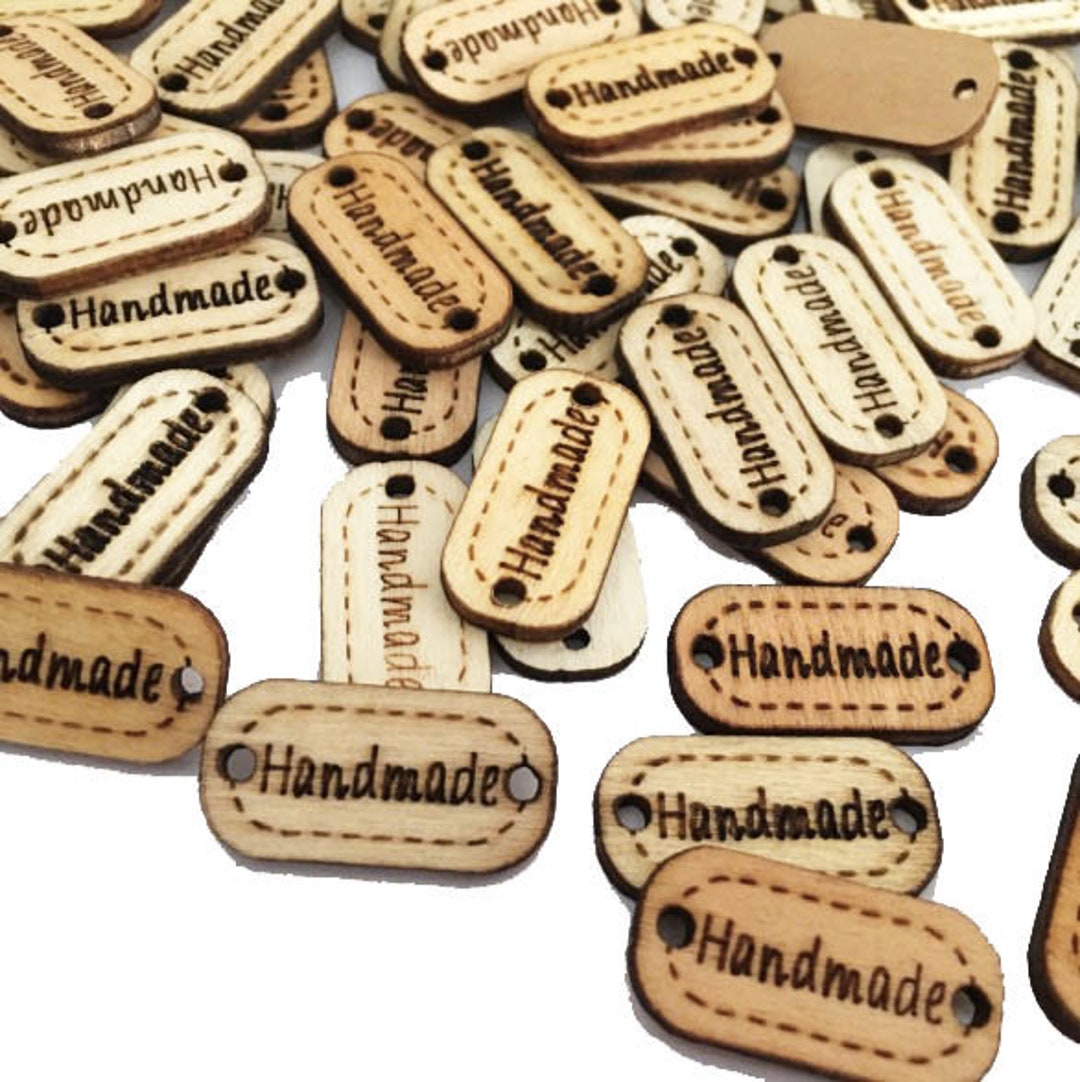 20pcs Wooden Handmade Tag Label Wooden Button Connector Sew ...