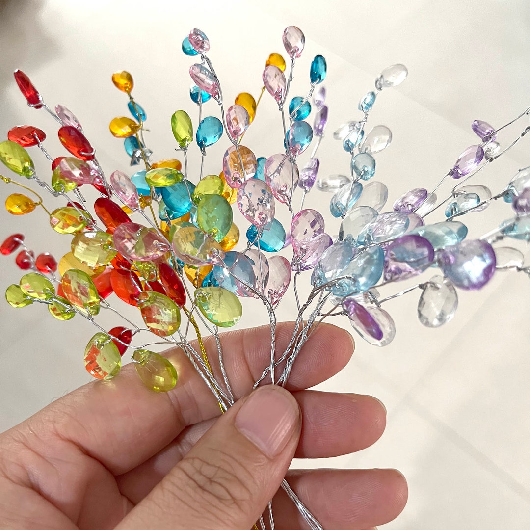 3pcs Crystal Bud Branches/ Artificial Flower Twigs / Acrylic Bead Drop ...