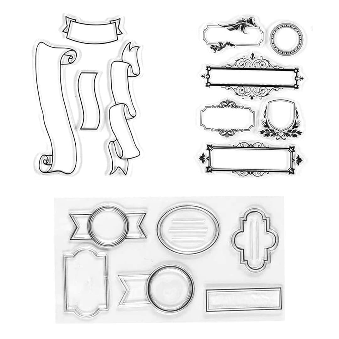 3sheets Banners and Frame Clear Stamp Transparent Clear Silicone Stamp ...