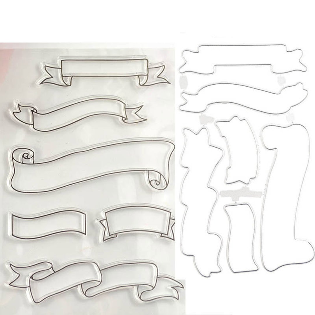 Banners Transparent Clear Stamp Rubber Stamp and Coordinating Die Set ...