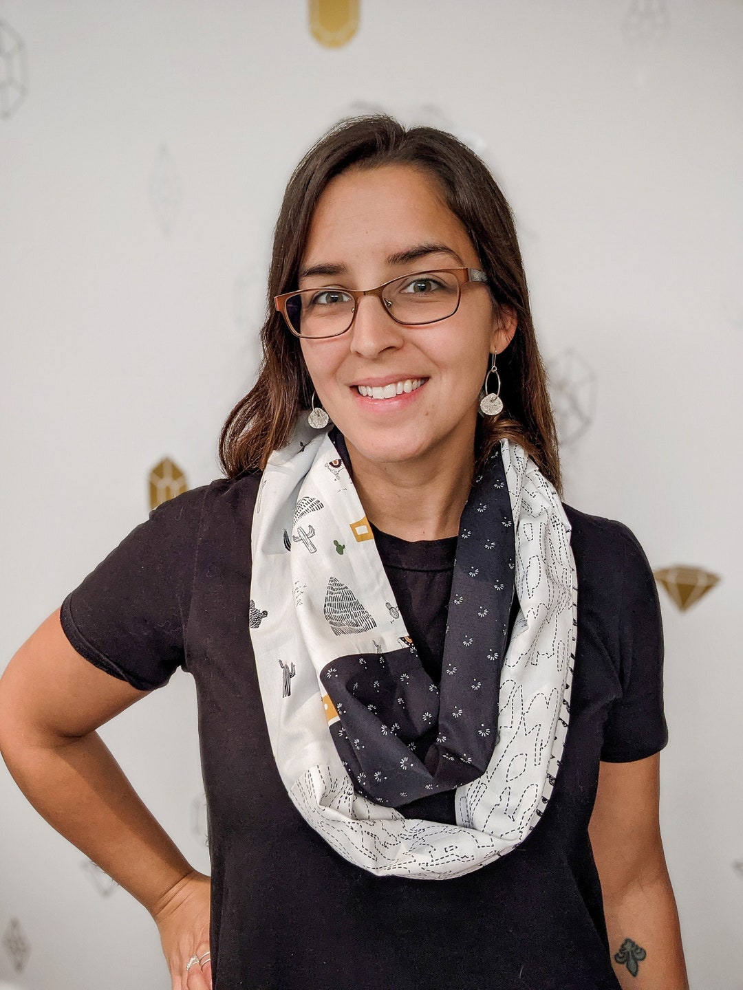 Lama Infinity Patchwork Scarf Black and White Cotton Fabric - Etsy