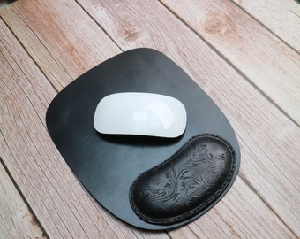 Leather Mouse Pad With Mouse Wrist Rest Monogram Mousepad | Etsy