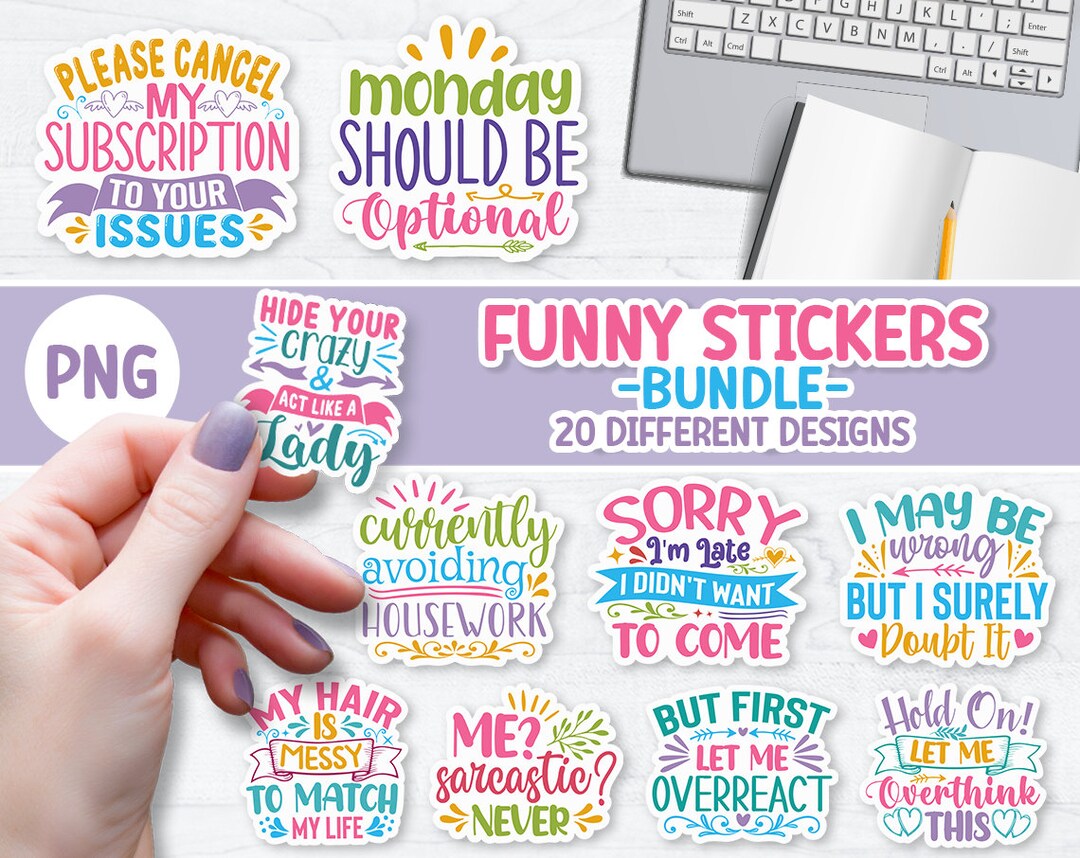 Funny Stickers Bundle, Sarcasm Quotes Stickers PNG Designs - Etsy