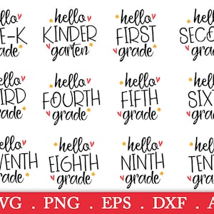 Hello Grade Bundle Svg, Hello First Grade Svg, Hello Kindergarten Svg ...