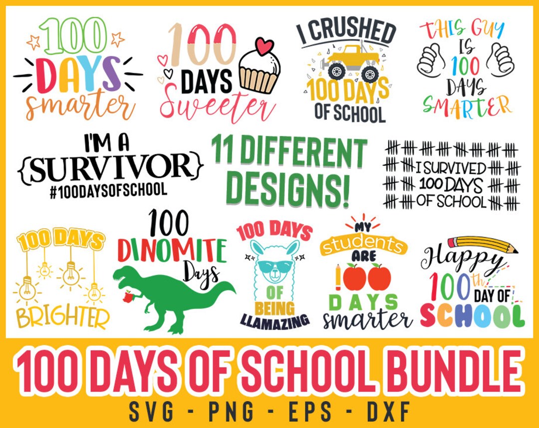 100 Days of School Bundle Cut Files, 100 Days Brighter, 100 Days ...