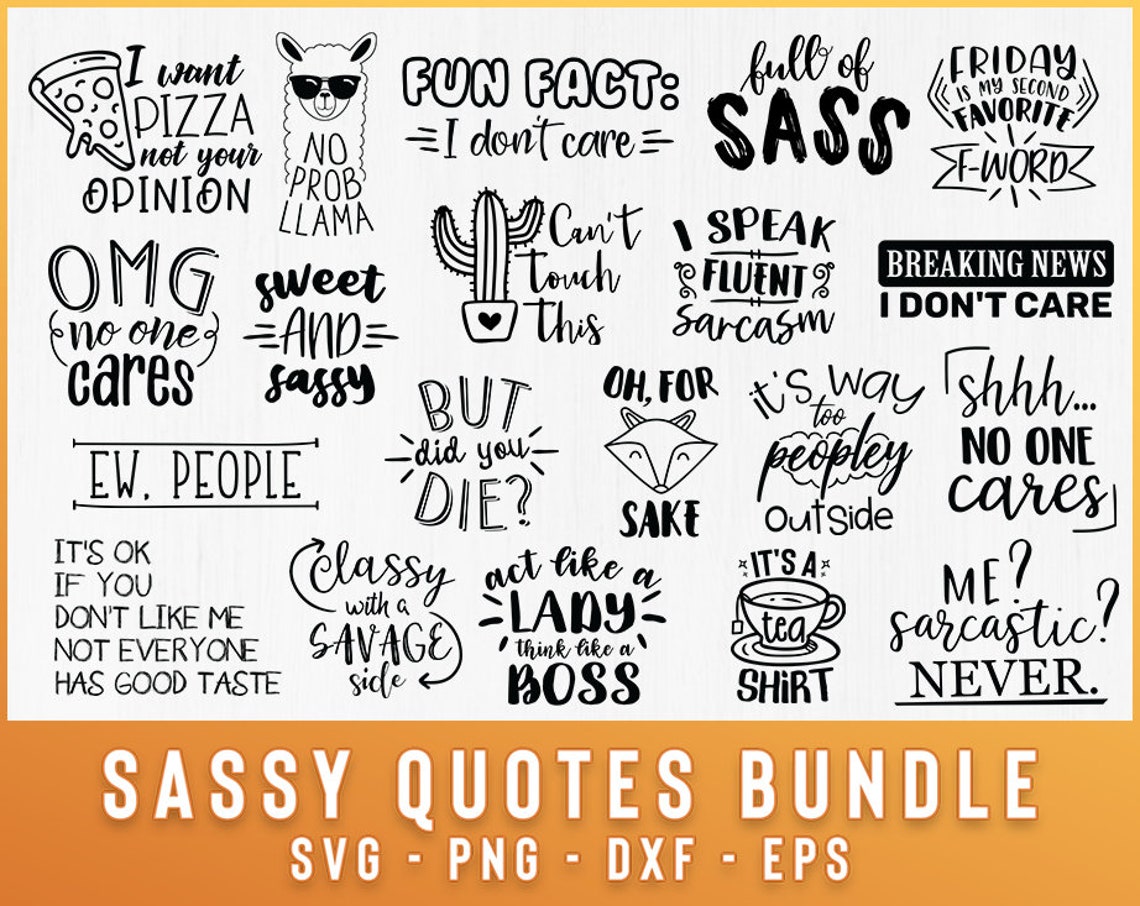 20 Sassy Quotes Bundle SVG Funny Quotes Bundle Svg Sarcastic | Etsy