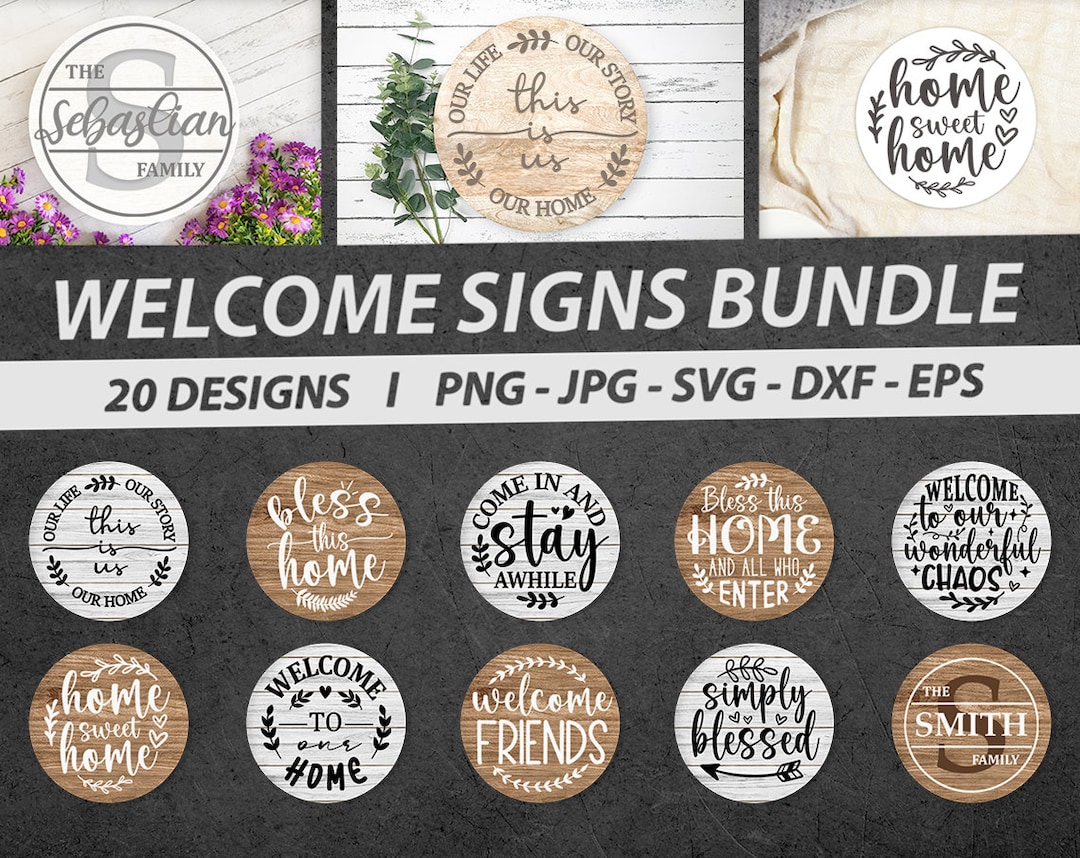 Welcome Sign SVG Bundle | Round Door Signs SVG Bundle - Etsy