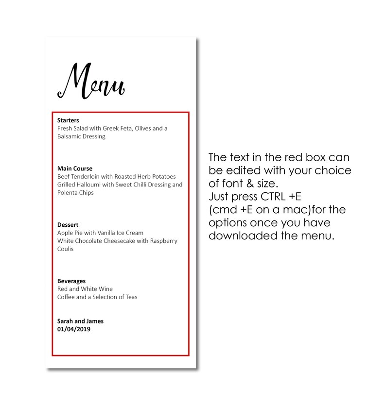 Printable Minimal Menu Template Hand Lettering Modern Instant Download ...