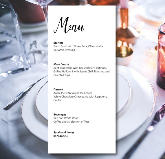 Printable Minimal Menu Template Hand Lettering Modern | Etsy