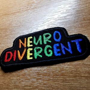 Neurodivergent Iron on Embroidered Patch Colourful Rainbow ...