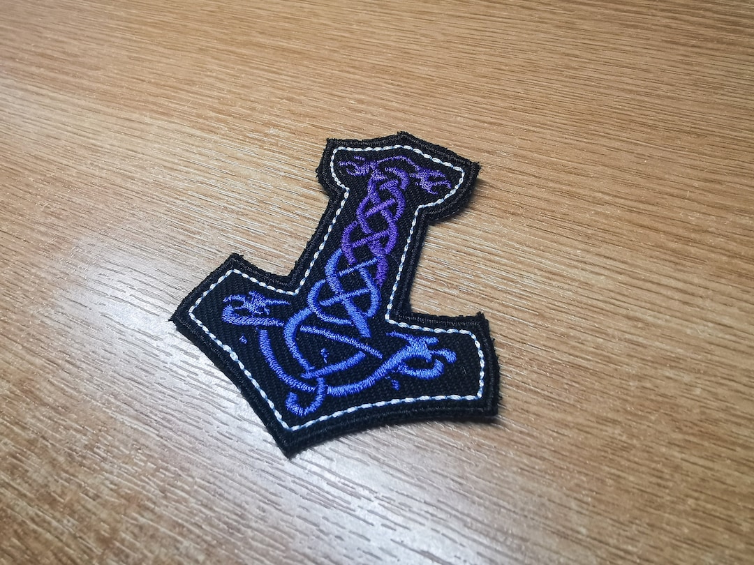 Light to Dark Purple Fade Mjolnir Iron on Embroidered Patch Viking ...