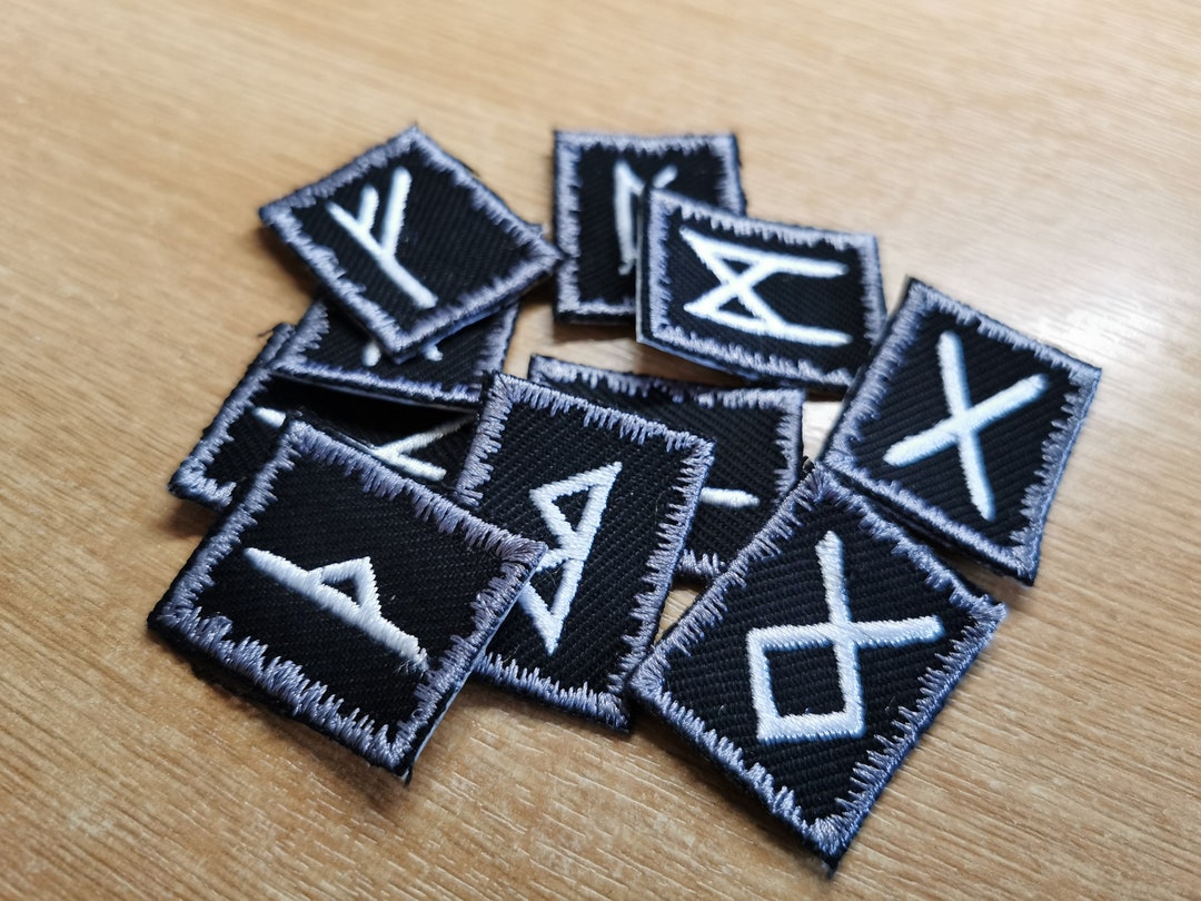 Custom Viking Rune Iron on Embroidered Patches Grey Border and White ...