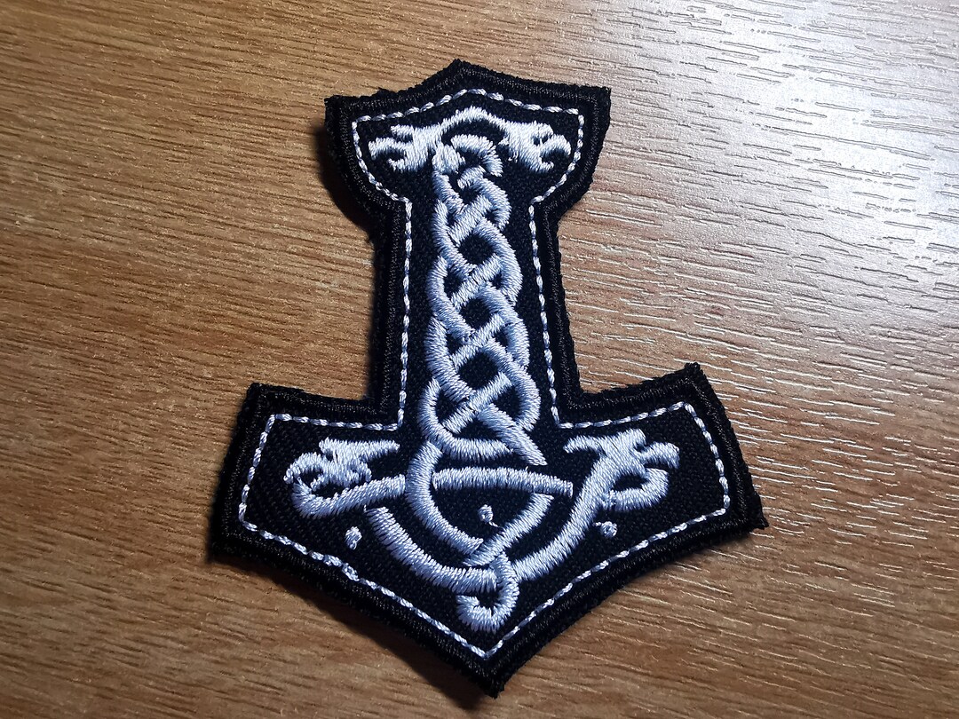 White Mjolnir Embroidered Patch Viking Norse Mythology Thor Hammer ...