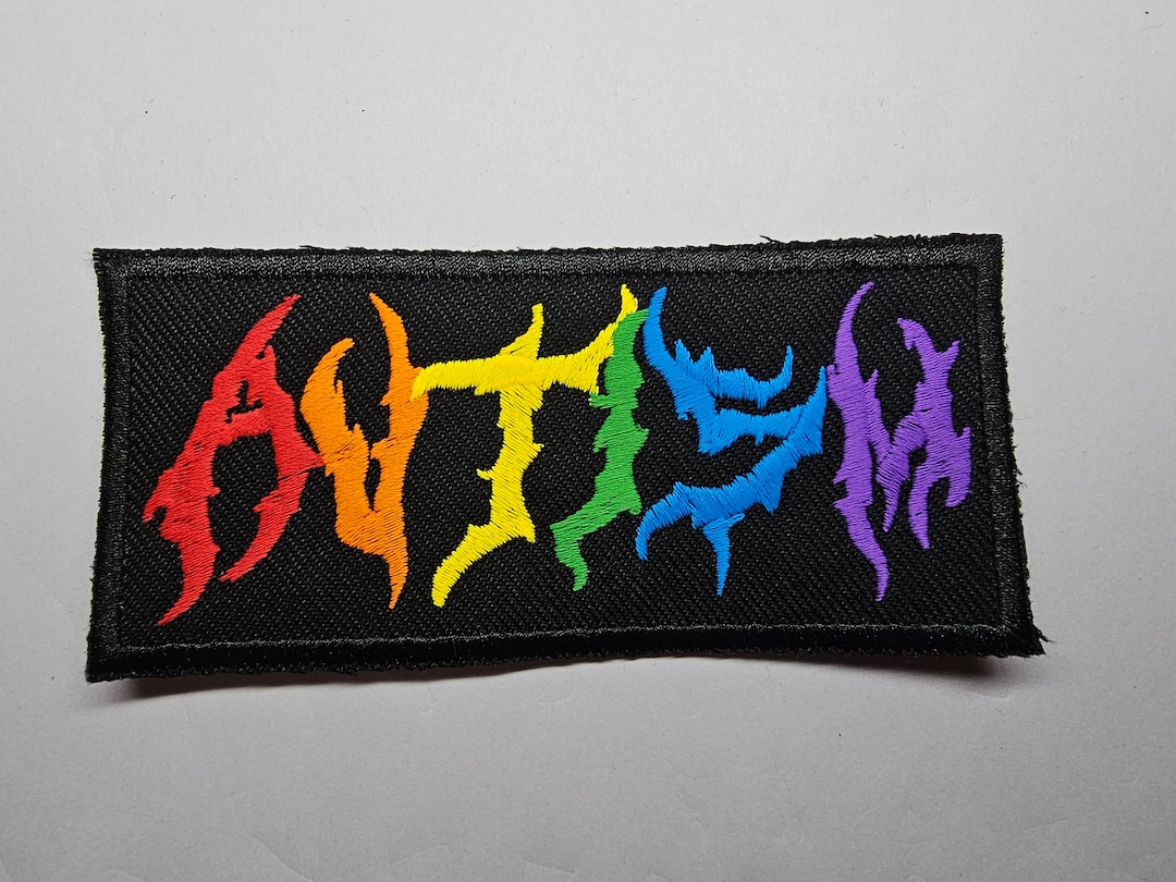 Autism Death Metal Band Logo Style Rainbow Matt Embroidered Patch ...