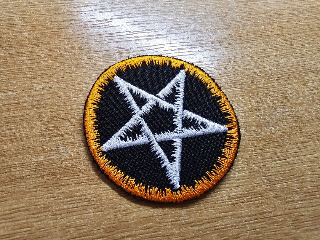 Pentagram Iron on Embroidered Patch Orange and White - Etsy