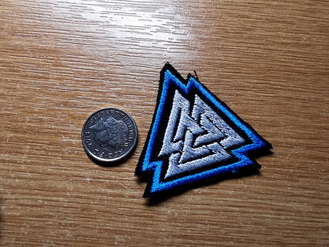 TINY Valknut Iron on Vibrant Aqua Blue Embroidered Patch Viking Patches ...