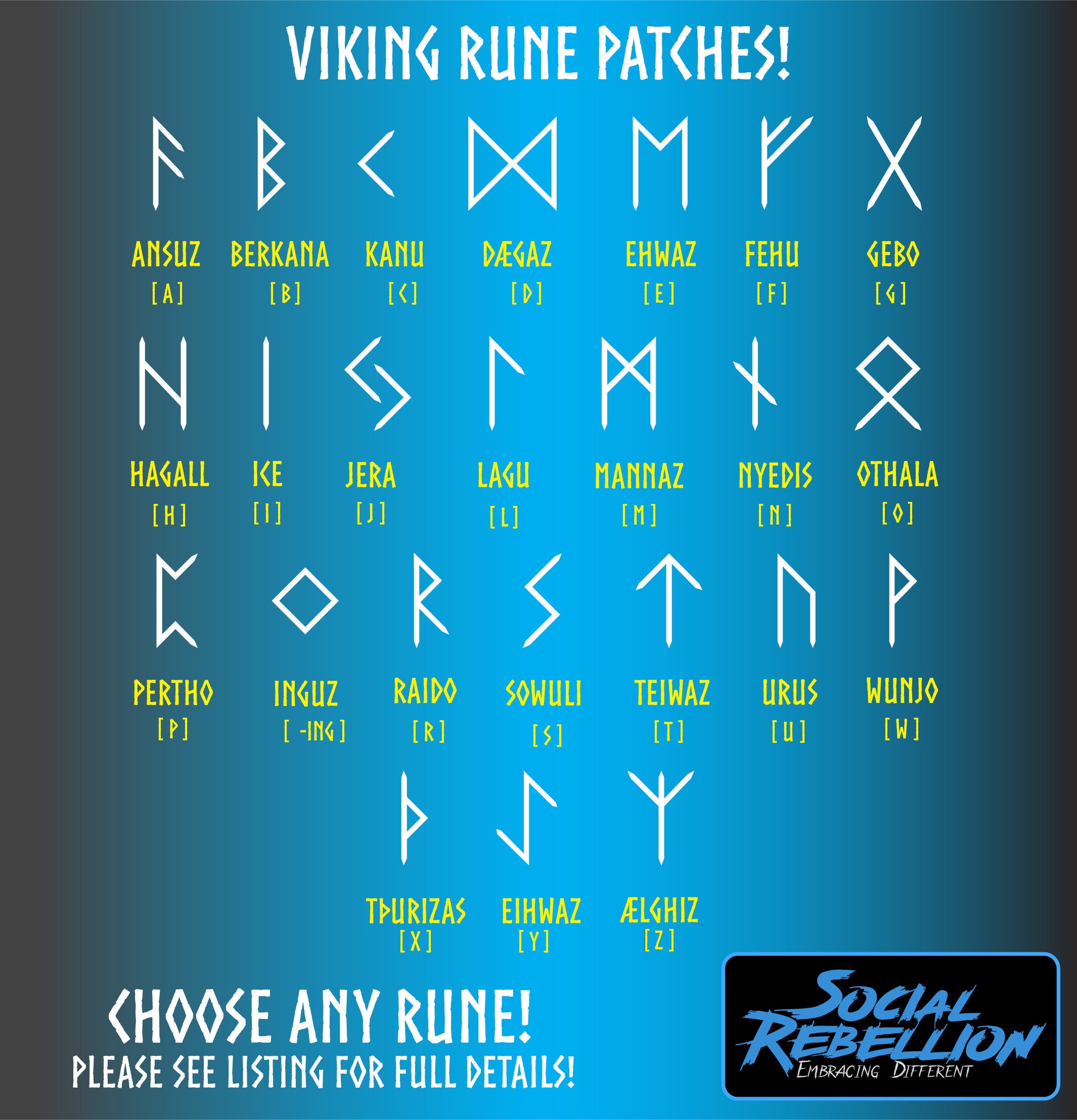 Norse Runes and Bindrunes Embroidered Patches in Vibrant Colours Huge ...