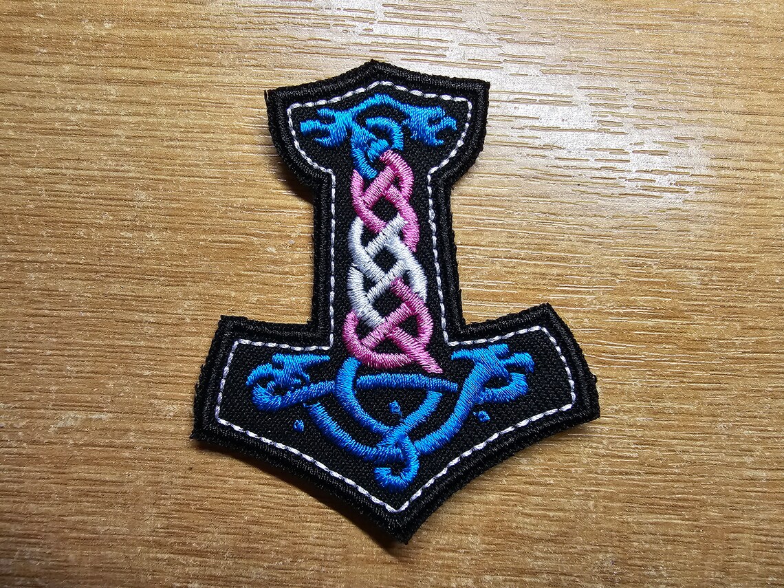 Transgender Flag Mjolnir Embroidered Patch LGBTQ+ Viking Patches Trans ...