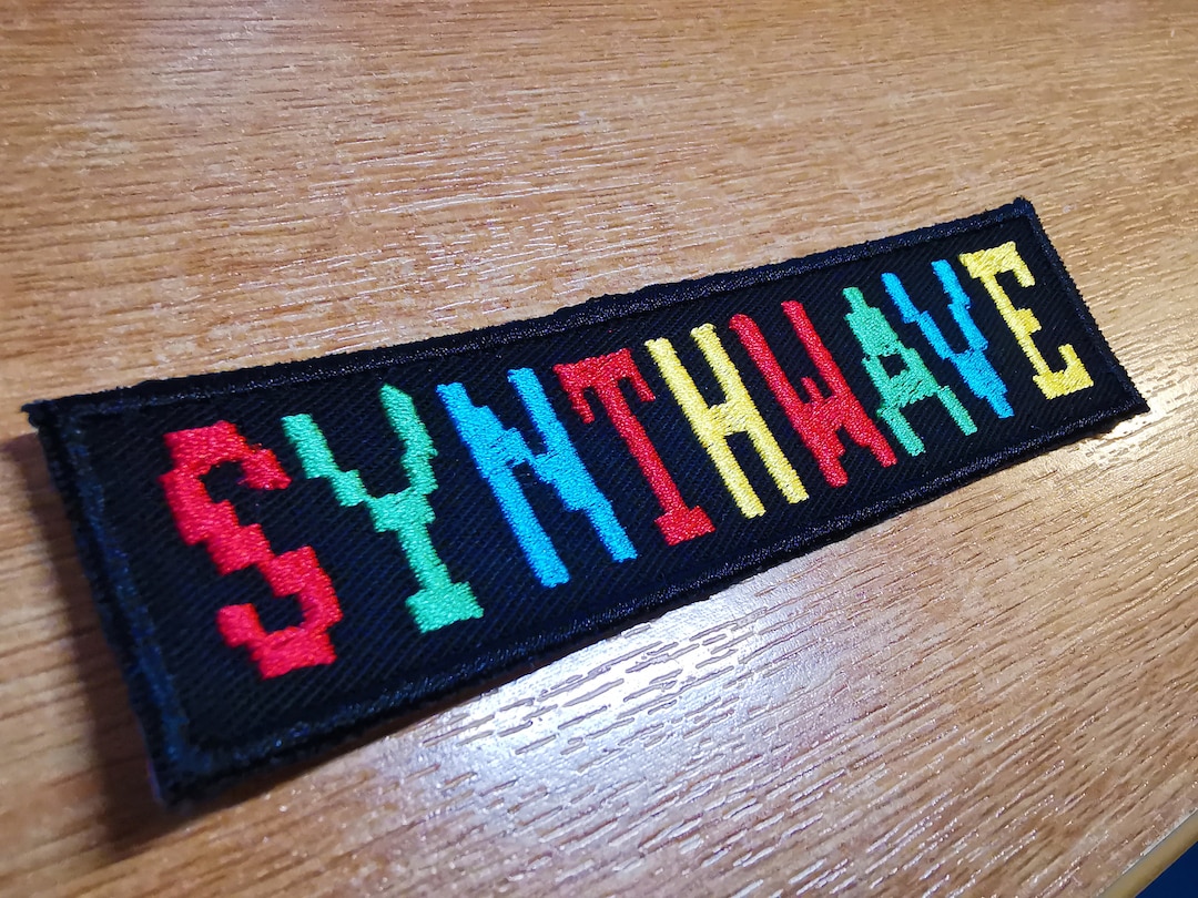 Synthwave Iron on Embroidered Patch Retro Multi-colour 8 Bit Blue, Red ...