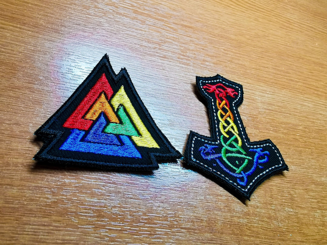 Rainbow Valknut and Mjolnir Iron on Embroidered Patch LGBTQ Viking ...