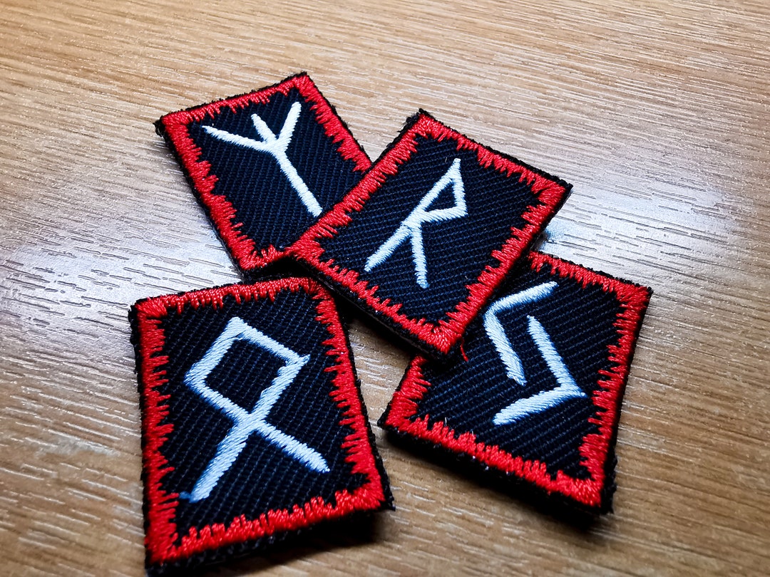 Custom Viking Rune Iron on Embroidered Patches Red Border and White ...