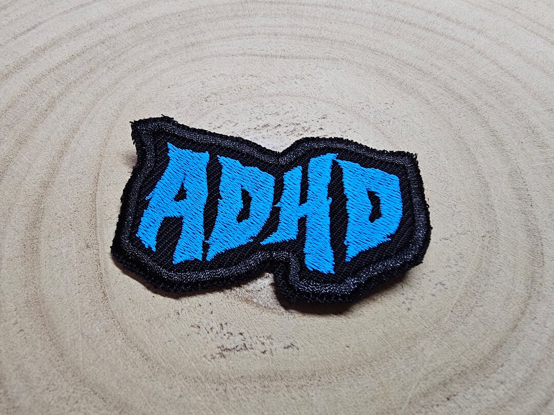 ADHD Blue Death Metal Iron on Embroidered Patch Neurodiversity ND Black ...