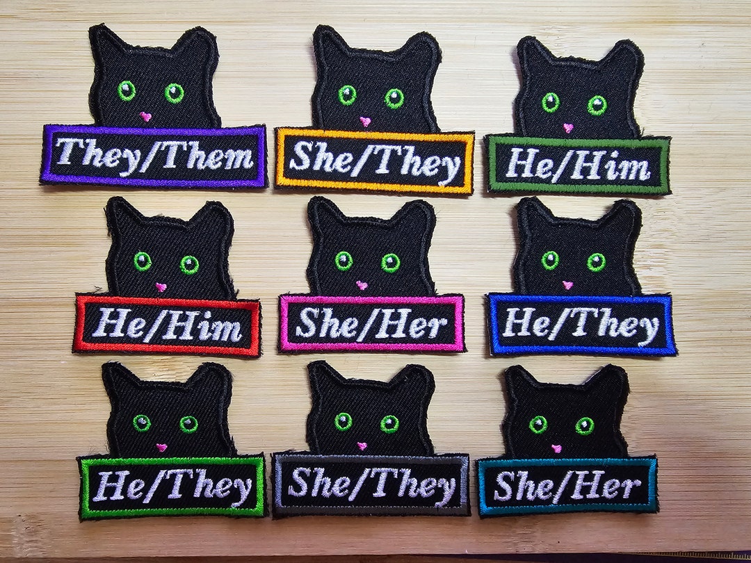 Cat Pronoun Patches Embroidered Iron on Badges LGBTQ - Etsy