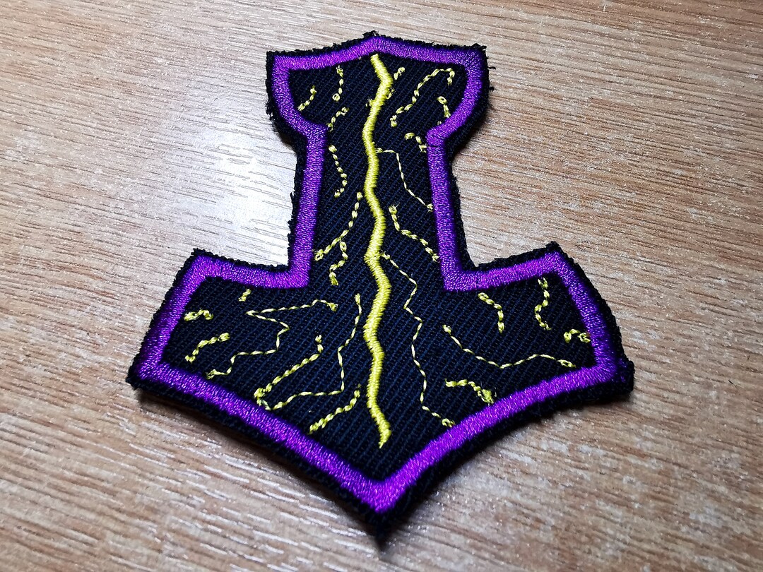 Thunder Mjolnir Purple Iron on Embroidered Patch Viking Norse Mythology ...
