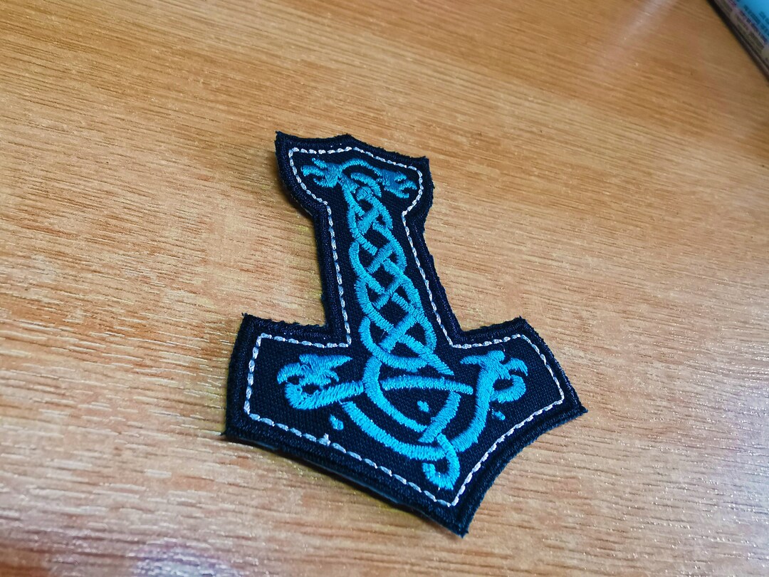 Aqua to Petrol Fade Mjolnir Iron on Embroidered Patch Viking Norse ...