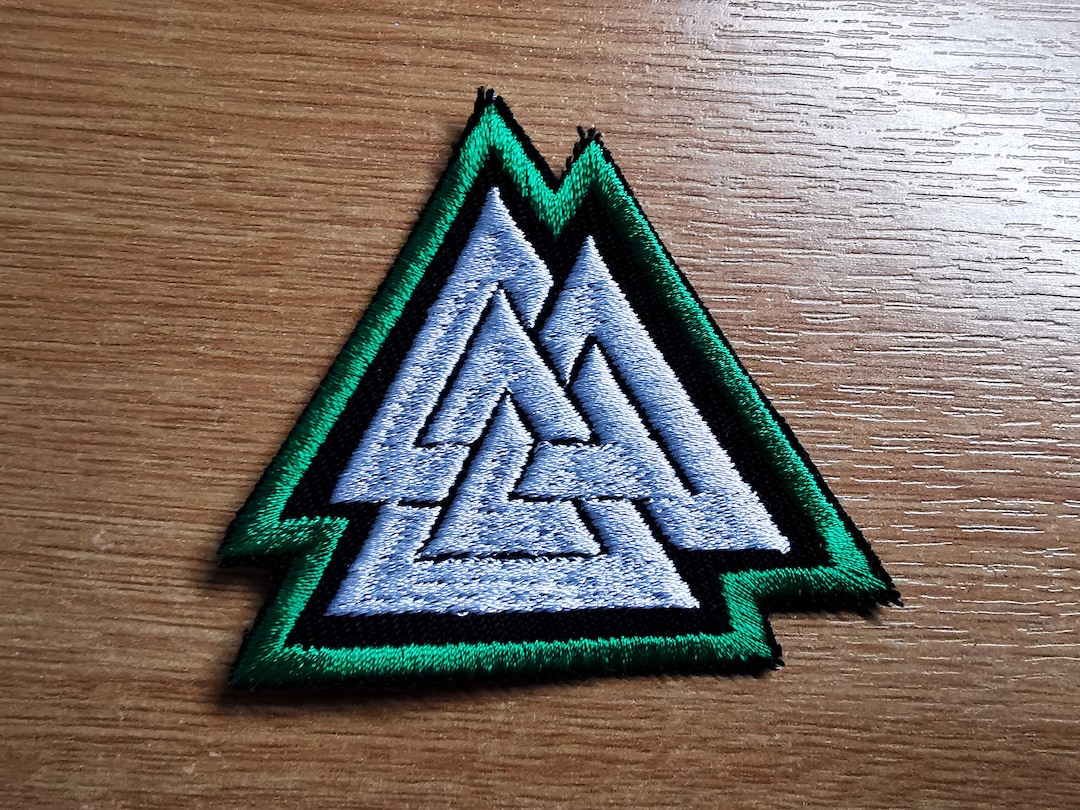 White Valknut Dark Green Border Embroidered Patch Viking Patches - Etsy