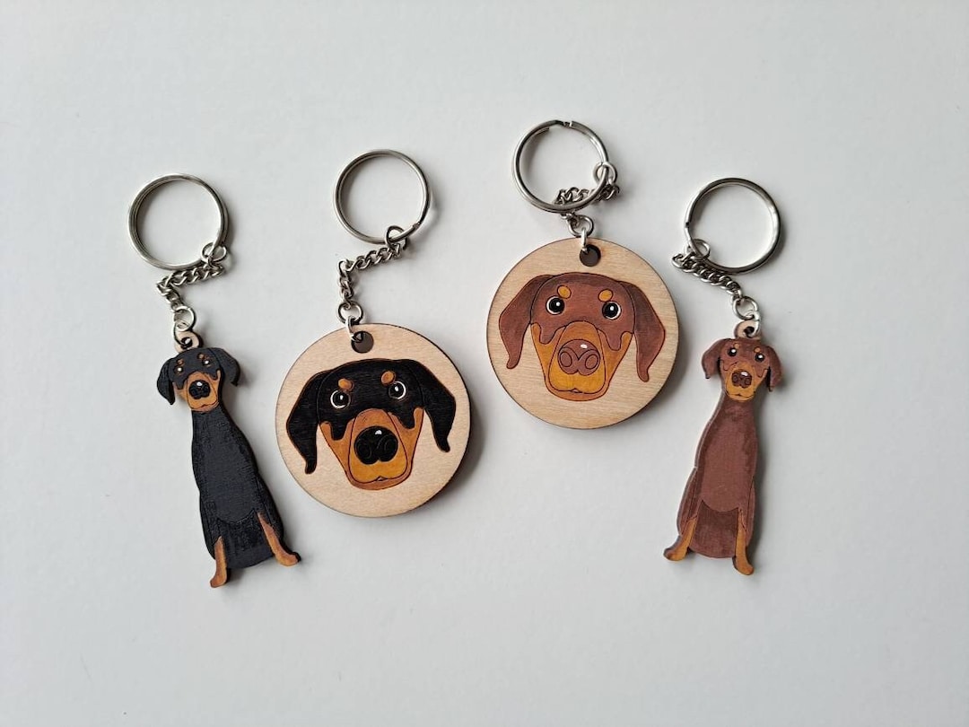 Doberman Wooden Keyring, Dog Key Ring, Keyring, Keychain, Dog Key Chain ...
