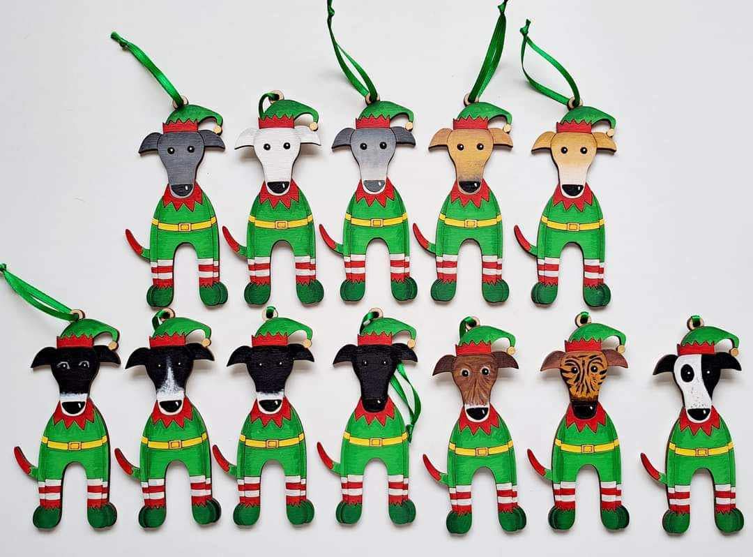 Hand Painted Wooden Greyhound Christmas Decoration Whippet Sighthound ...