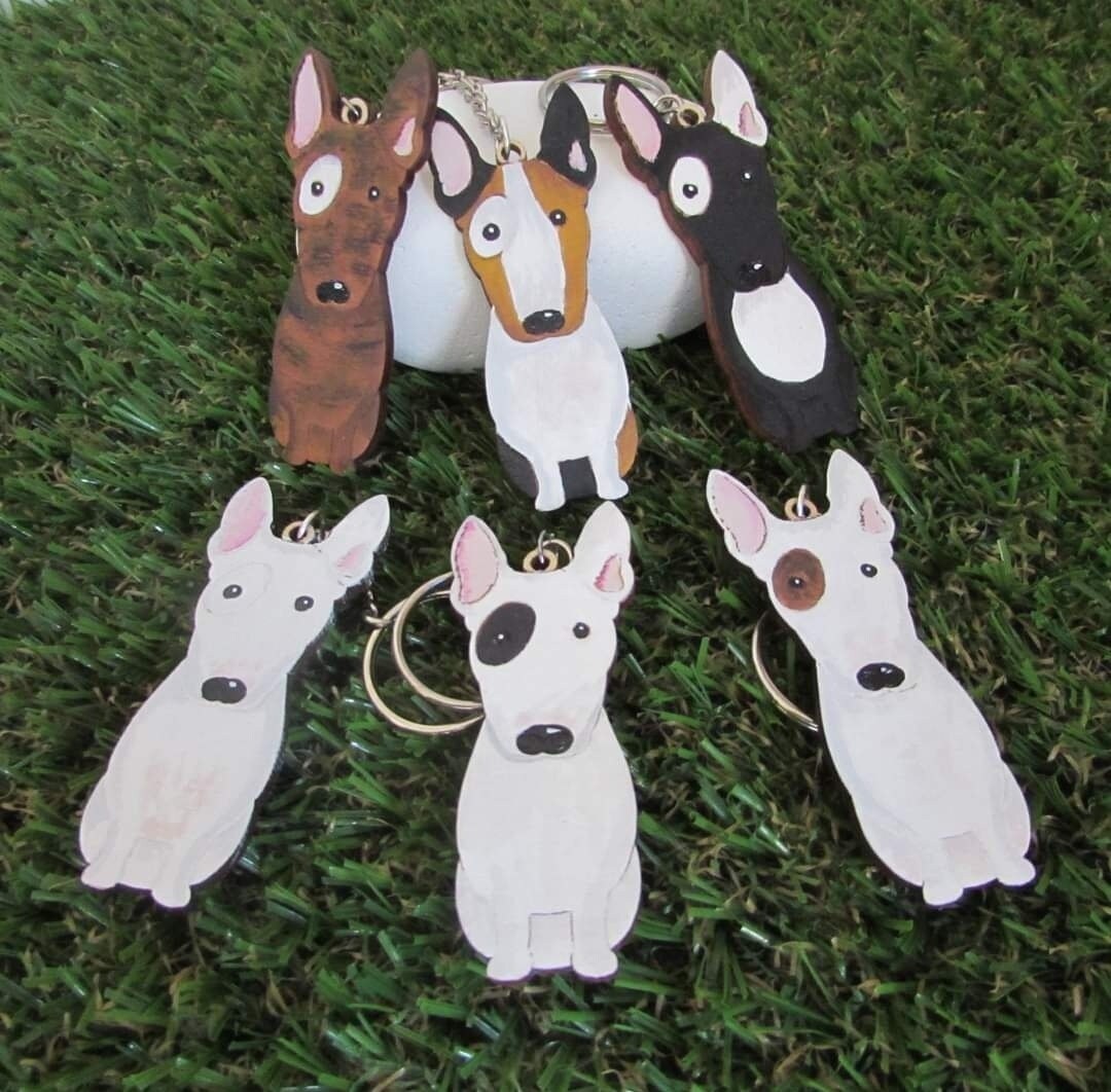 Bull Terrier Wooden Keyring, Dog Key Ring, Keyring, Keychain, Dog Key ...