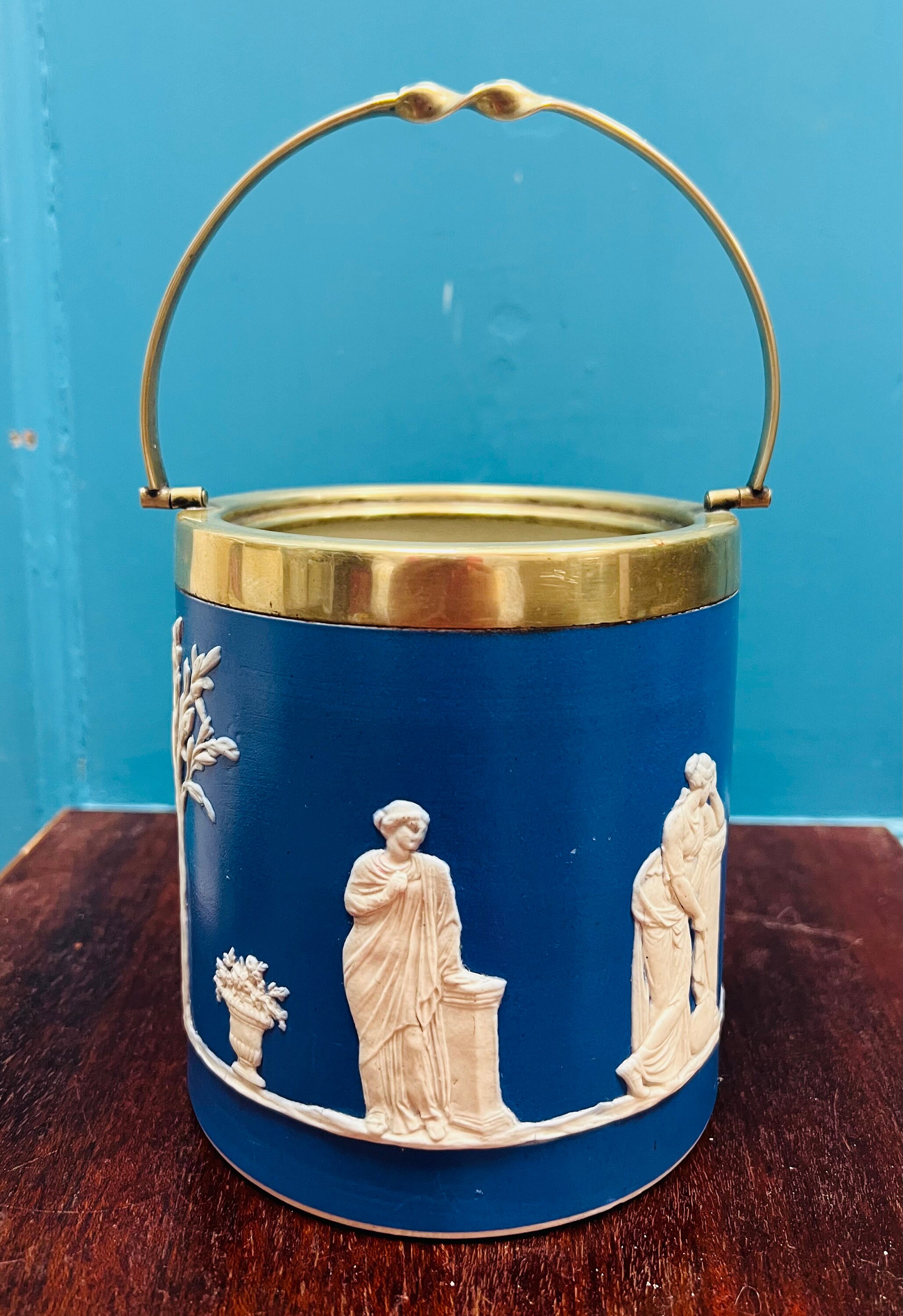 Rare Antique Dudson Brothers Jasperware Ceramic and EPNS Biscuit Barrel ...